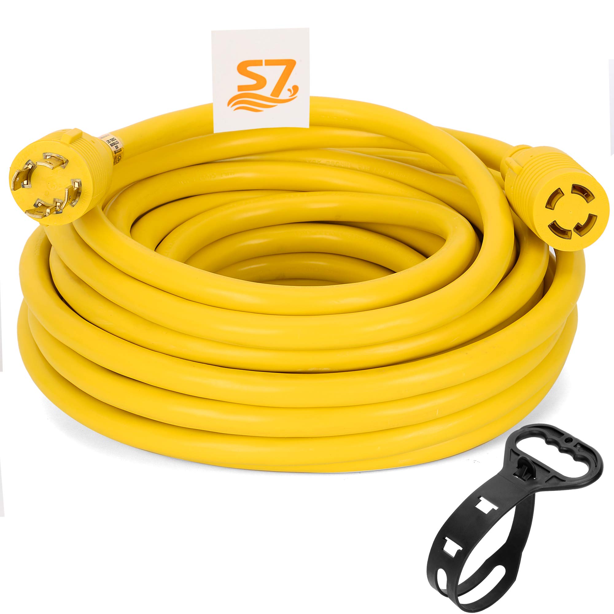 S7 25 Feet Black Heavy Duty Generator Locking Power Cord NEMA L14-30P/L14-30R,4 Prong 10 Gauge SJTW Cable, 125/250V 30Amp 7500 Watts Generator Lock Extension Cord,ETL Listed