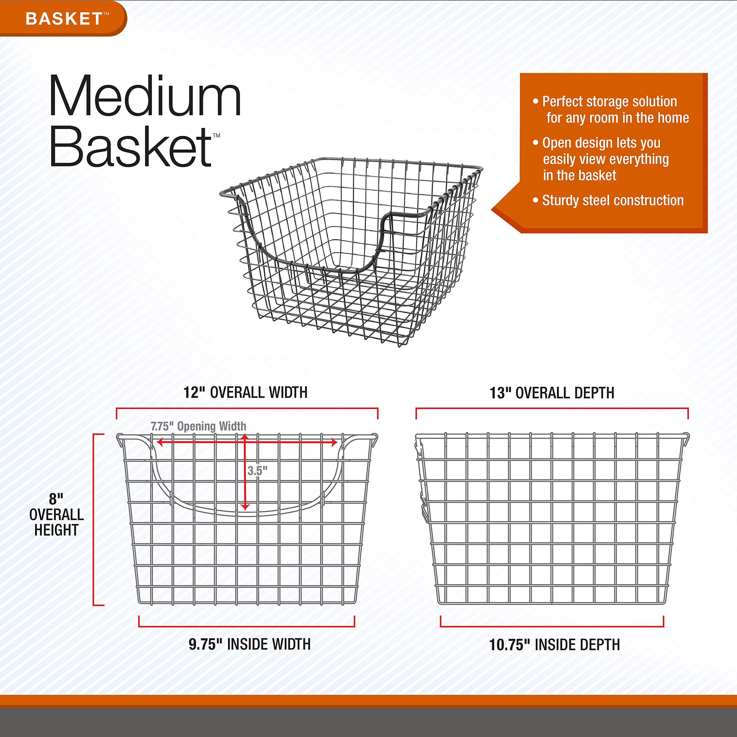 Spectrum Diversified Scoop wire Storage Basket, Medium, Copper