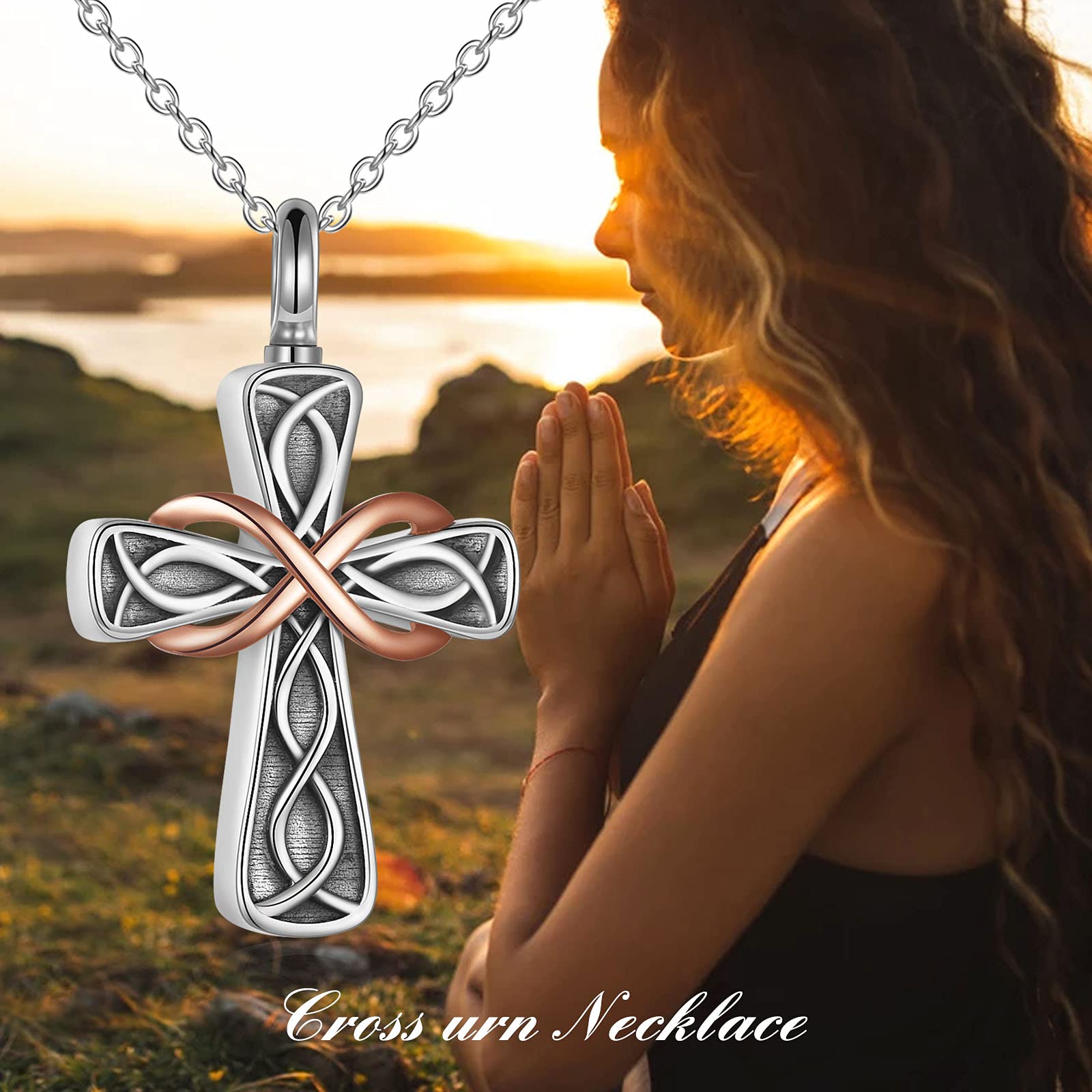 SHEAISRS Celtic Knot Urn Necklace for Ashes Cross Infinity Cremation Urn Jewelry for Memorial Sterling Silver Irish Keepsake Necklace for Women Men