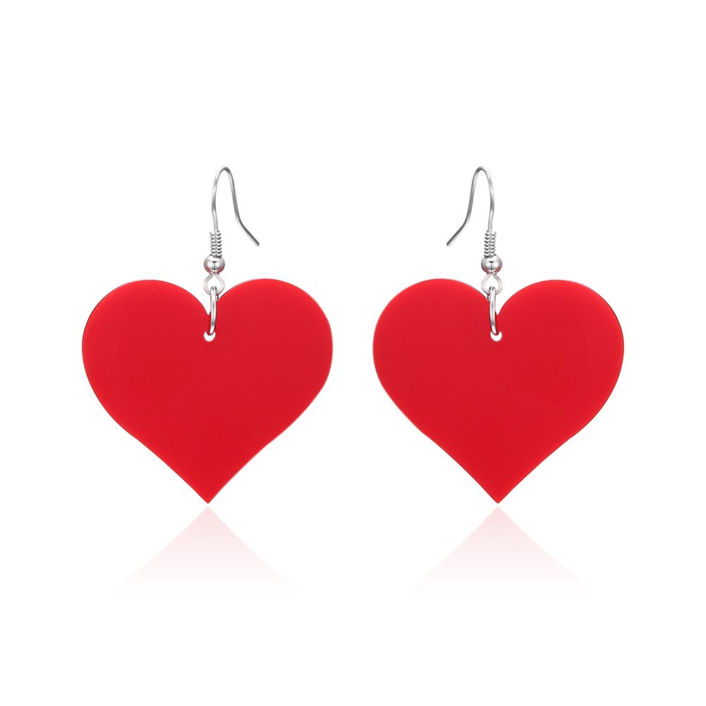 lureme Cute Heart Earrings Geometric Statement Dangle Earrings-Red (er005558-3)