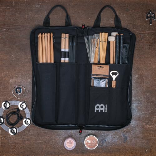 Meinl Percussion Drum Stick Bag with Extra Outside Pocket and Floor Tom Hooks β for Mallets, Brushes and Accessories, Black, Standard (MSB-1)