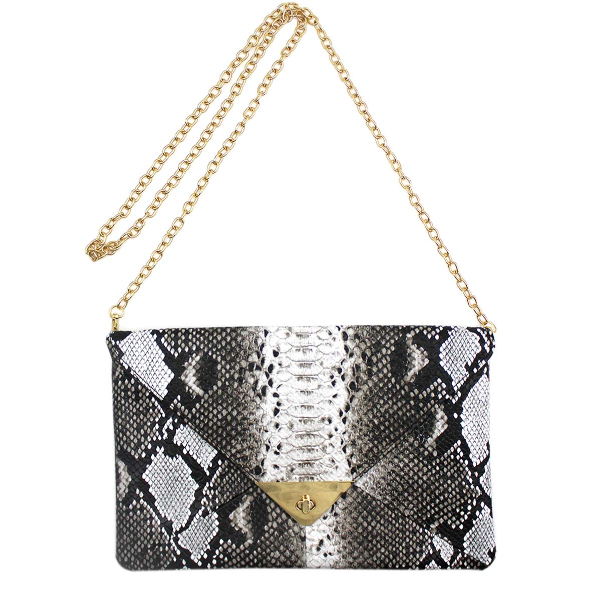 MINGSEECESS Women Thin Envelop Clutch Handbag with Chain Strap Ladies Snakeskin Shoulder Crossbody Bag