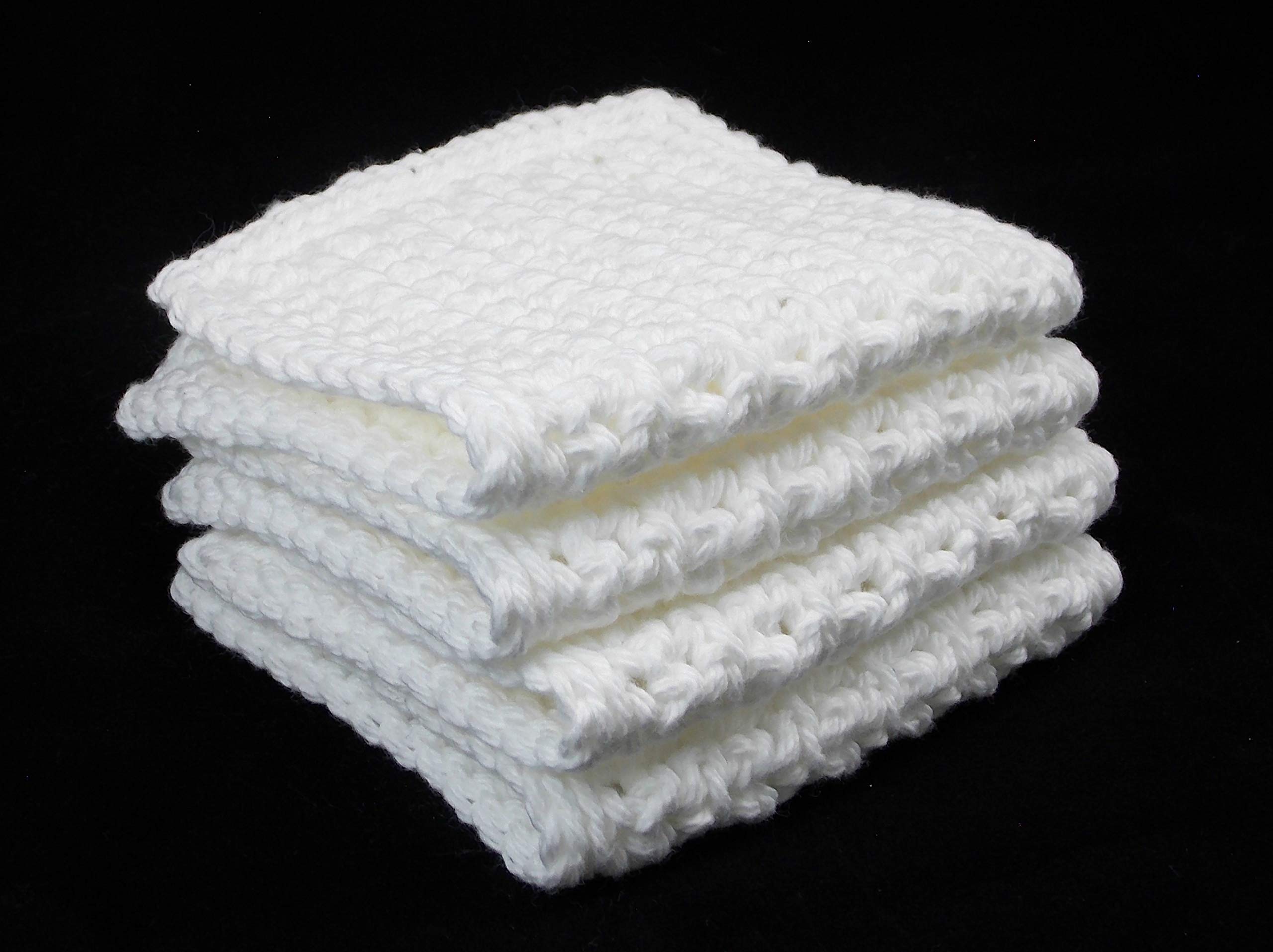 Set of 4 Handmade White 4 inch x 7 inch Rectangular Crochet Cotton Dishcloths