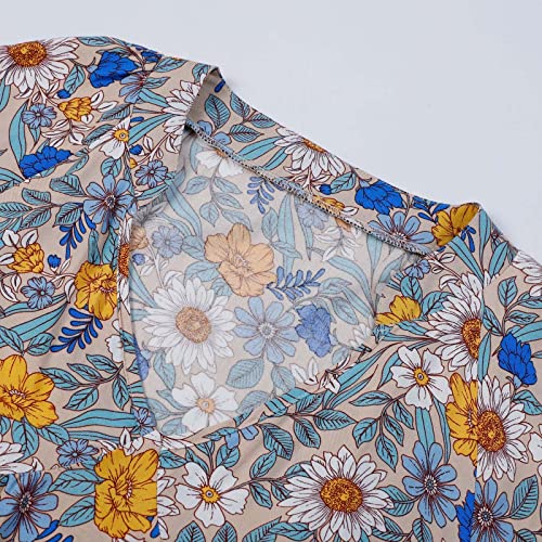 Tenworld Light Blue Skirt Pencil Women's Boho Summer Floral Print Short Sleeve V Neck Smocked Flowy Ruffle A Line Mini Dress