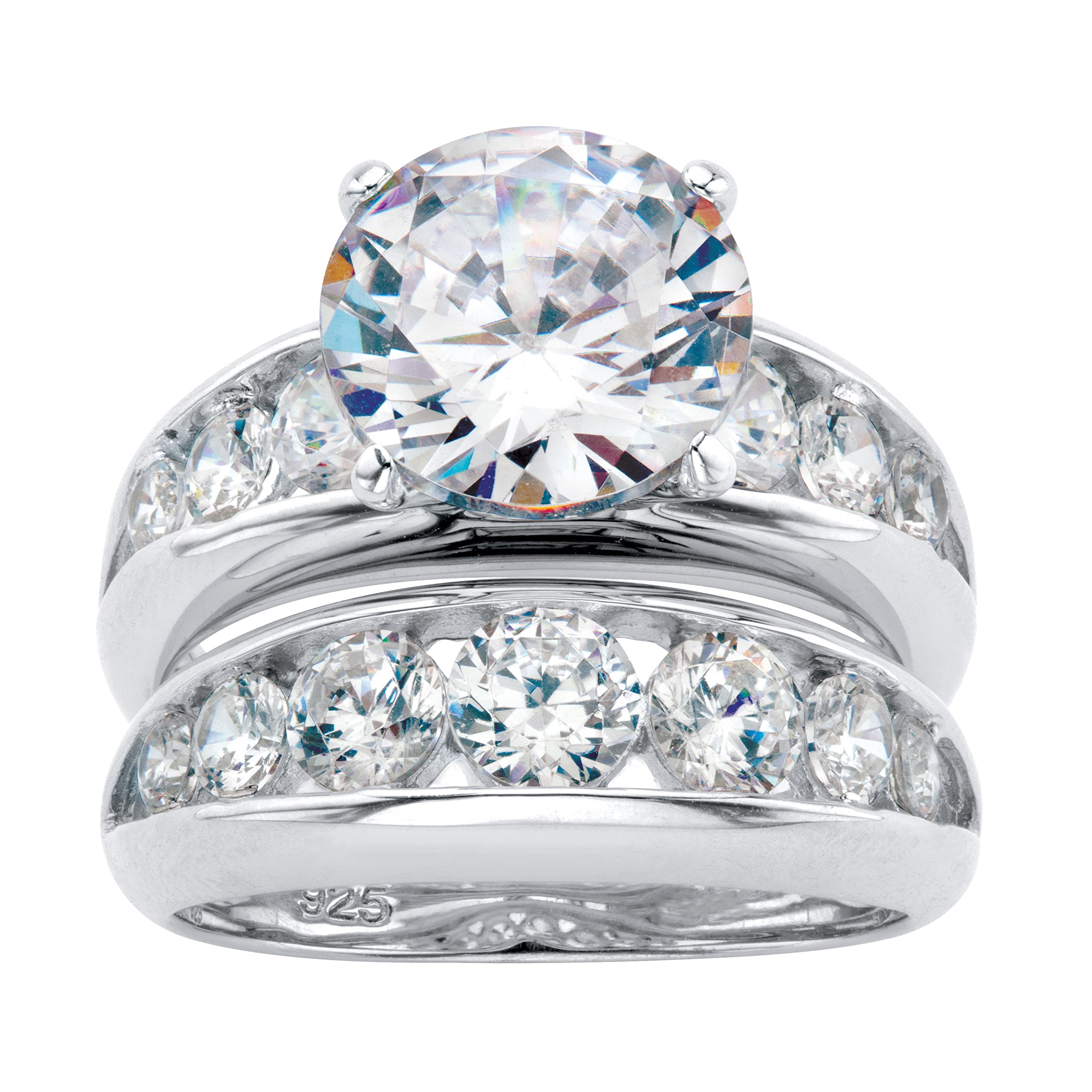 PalmBeach Jewelry Yellow Gold-Plated or Silvertone Round Cubic Zirconia Channel Set Graduated Bridal Ring Set Size 8