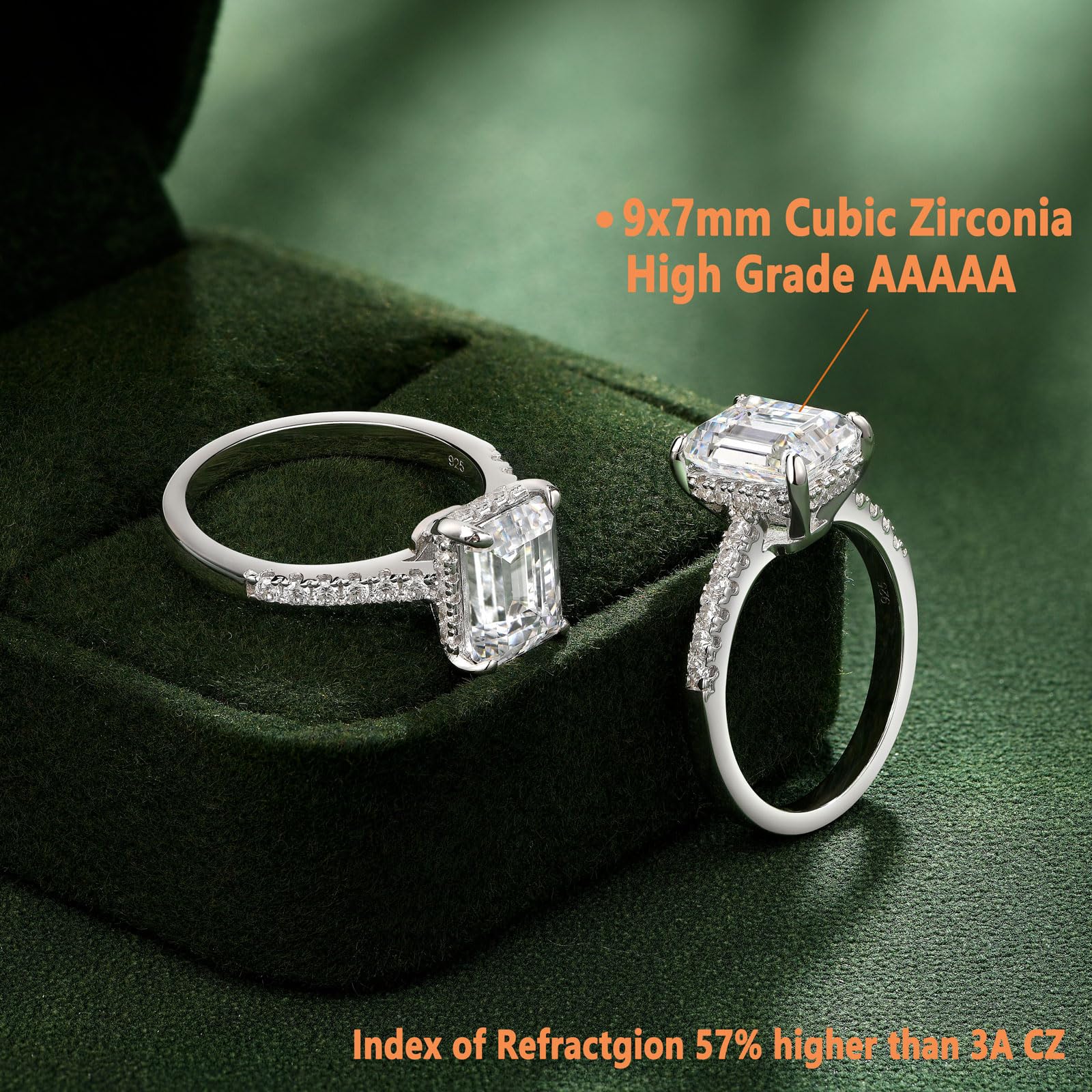 SHELOVES 3 Carat Emerald Cut Engagement Rings for Women AAAAA White Cz 925 Sterling Silver Wedding Ring Sz 10.5
