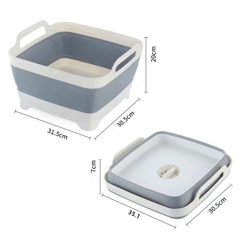 ZL ybxdxz Dish Basin Collapsible with Drain Plug Portable Wash Basin Foldable Sink Tub Carry Handle Dishpan Space Saving Kitchen Storage Tray for Camping, RV, Vegetable, Washing 9L Capacity, Gray