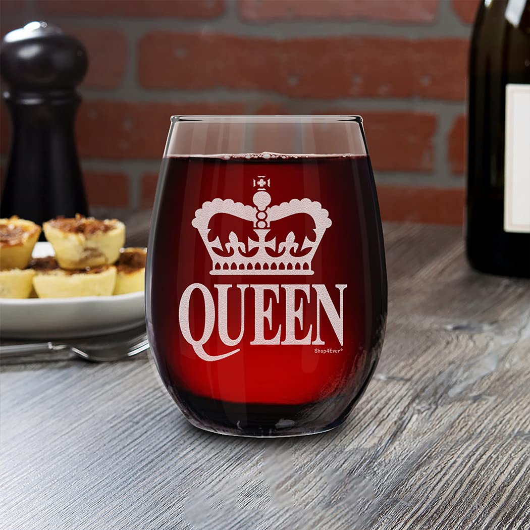 shop4ever Crown Queen Laser Engraved Stemless Wine Glass