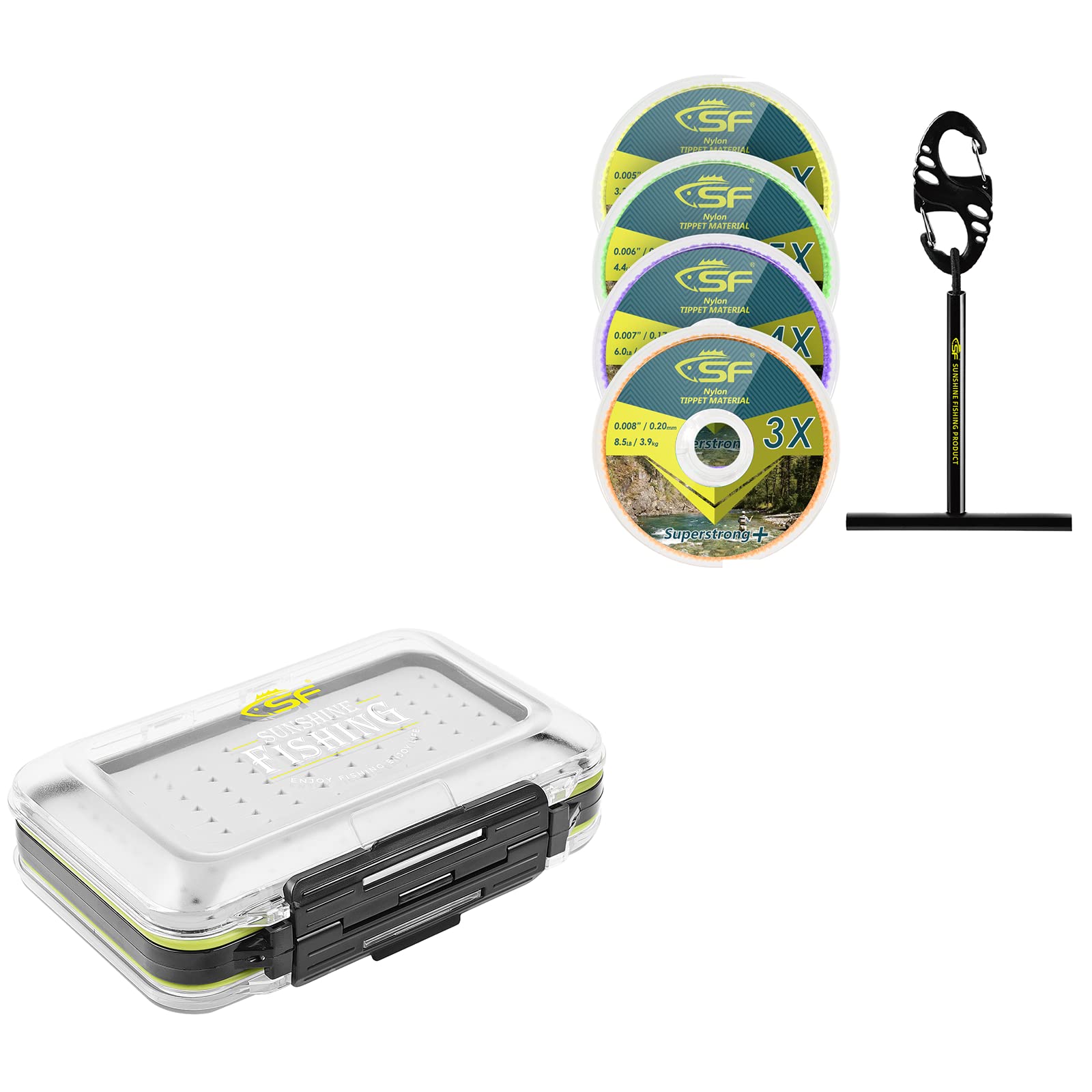 SF Clear Nylon Tippet Line with Holder Fly Fishing Tippets Leaders Trout # Nylon 3-4-5-6X Combo &Fly Fishing Silicon Waterproof Fly Box Double Side