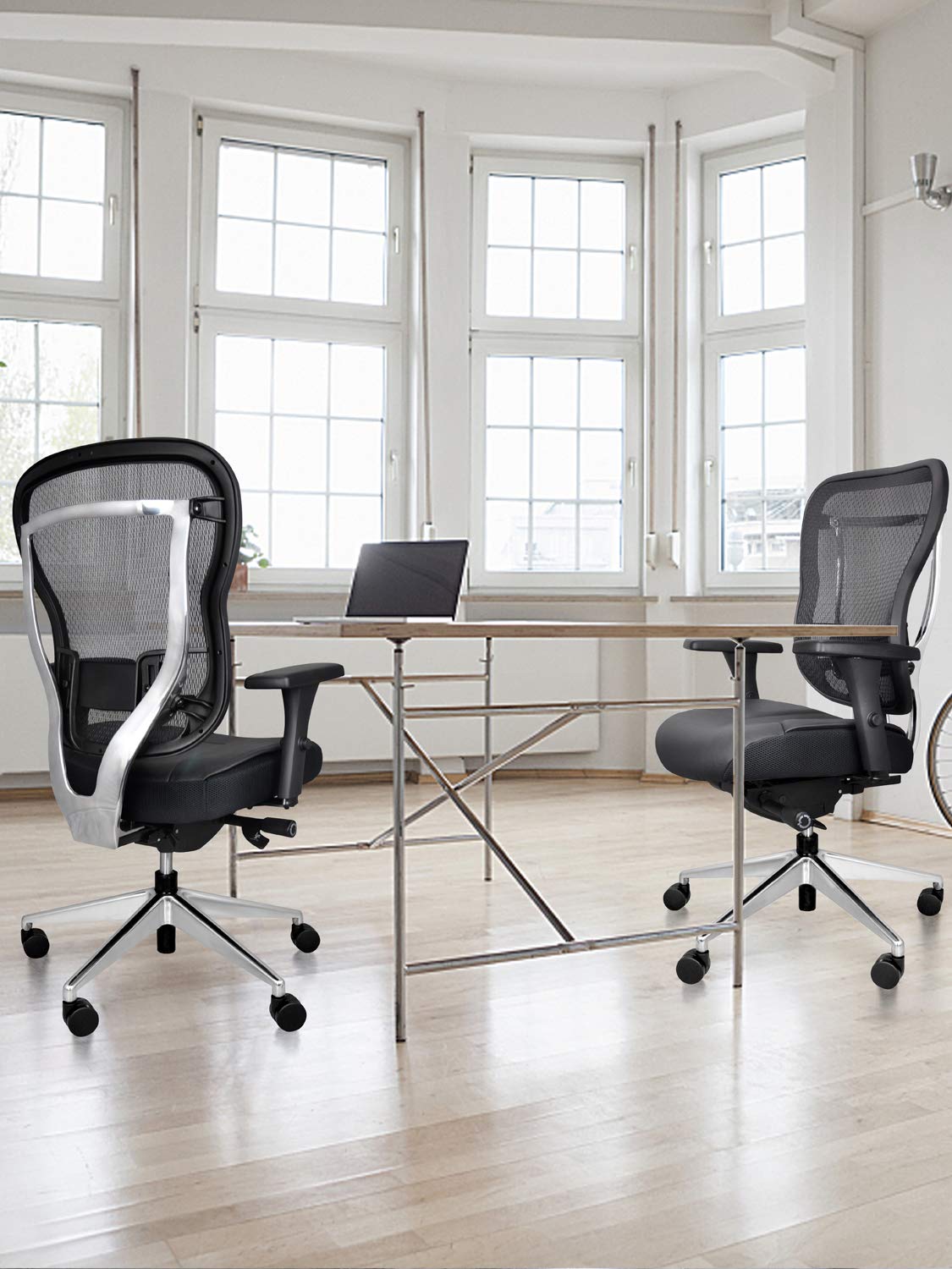 Oak Hollow Furniture Aloria Series Office Chair Ergonomic Executive Computer Chair, Genuine Leather Seat Cushion, Mesh Back, Adjustable Lumbar Support Swivel and Tilt High-Back (Black)