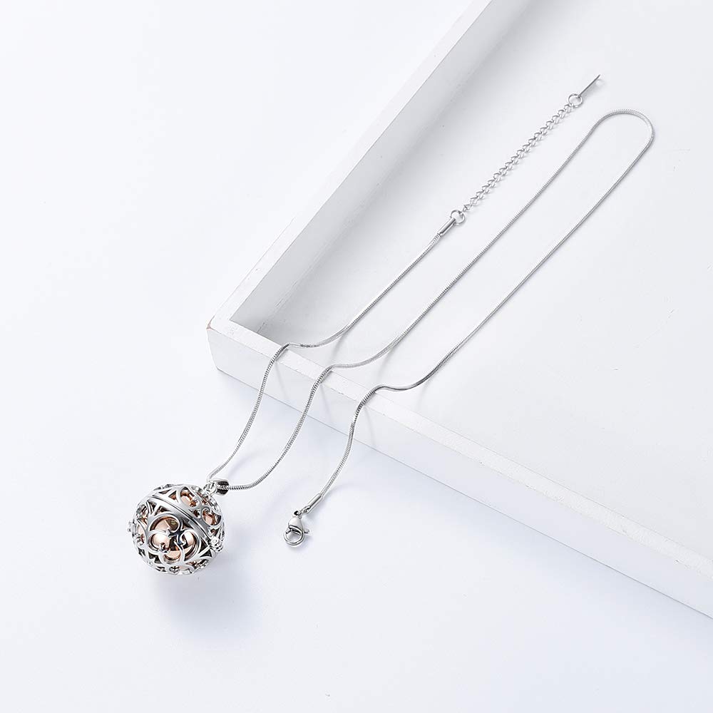 Minicremation Cremation Jewelry Urn Pendant Necklace for Ashes with Hollow Ball Keepsake Memorial Jewelry for Ashes (Rose Gold)