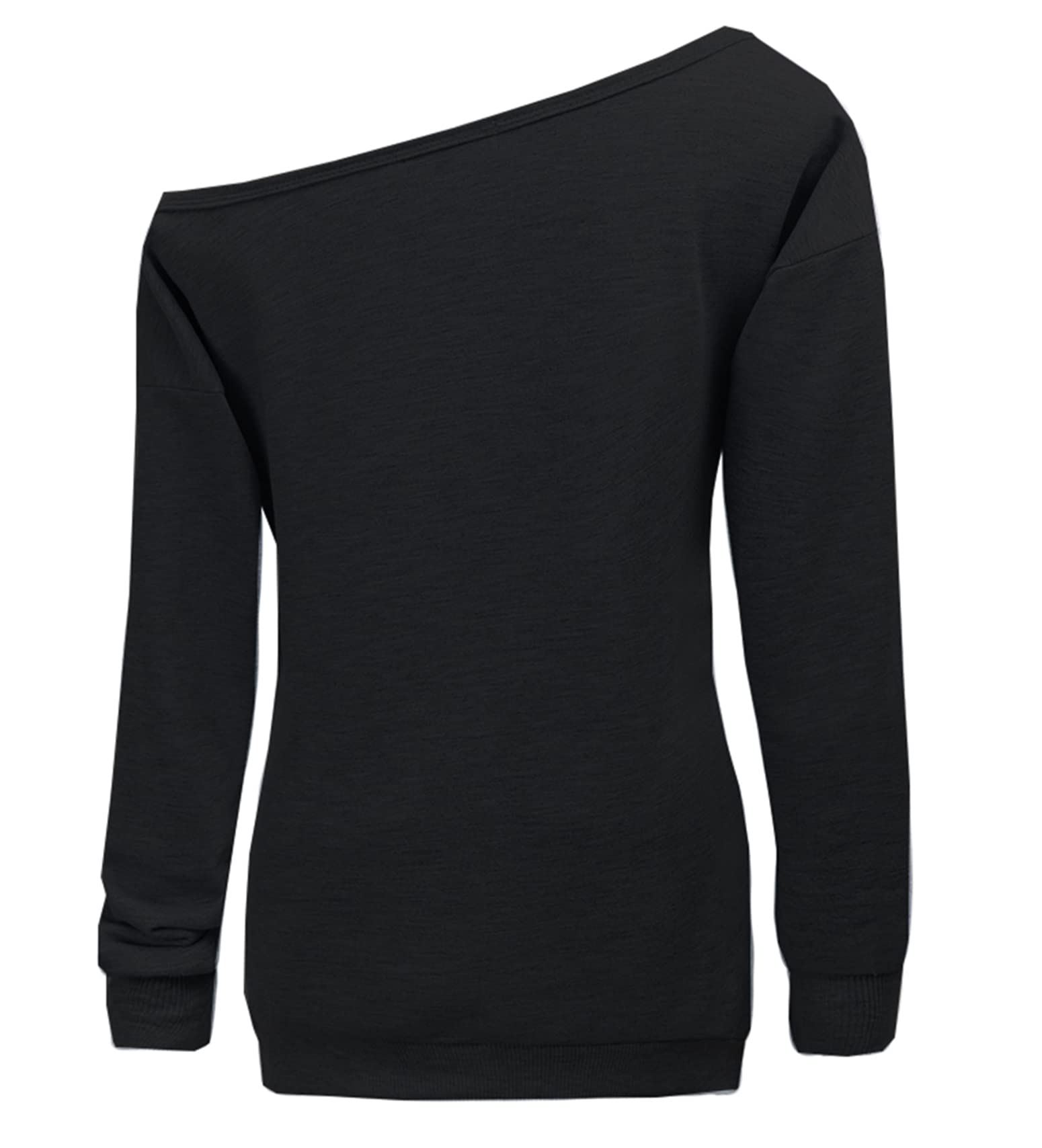 lymanchi Women Wide Neck Sweatshirt Off Shoulder Long Sleeve Casual Loose Shirts 107 Black XL