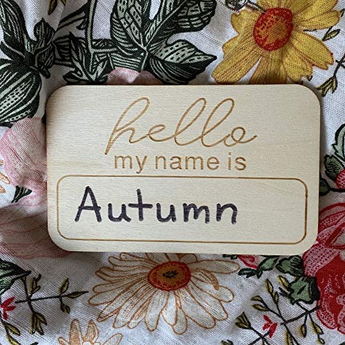 Personalized Wood Birth Announcement Hello My Name is Card for Newborn Photo Props