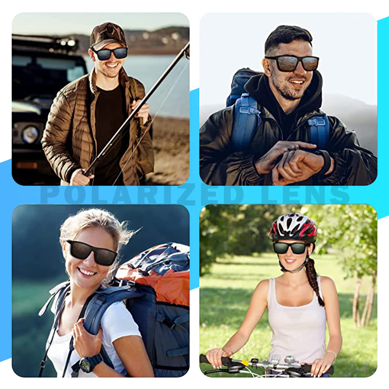 WFEANG Polarized Sport Sunglasses for Men Women Buy One Get One Rectangular Vintage Sunglasses UV400 Protection (4Pack Grey Black)