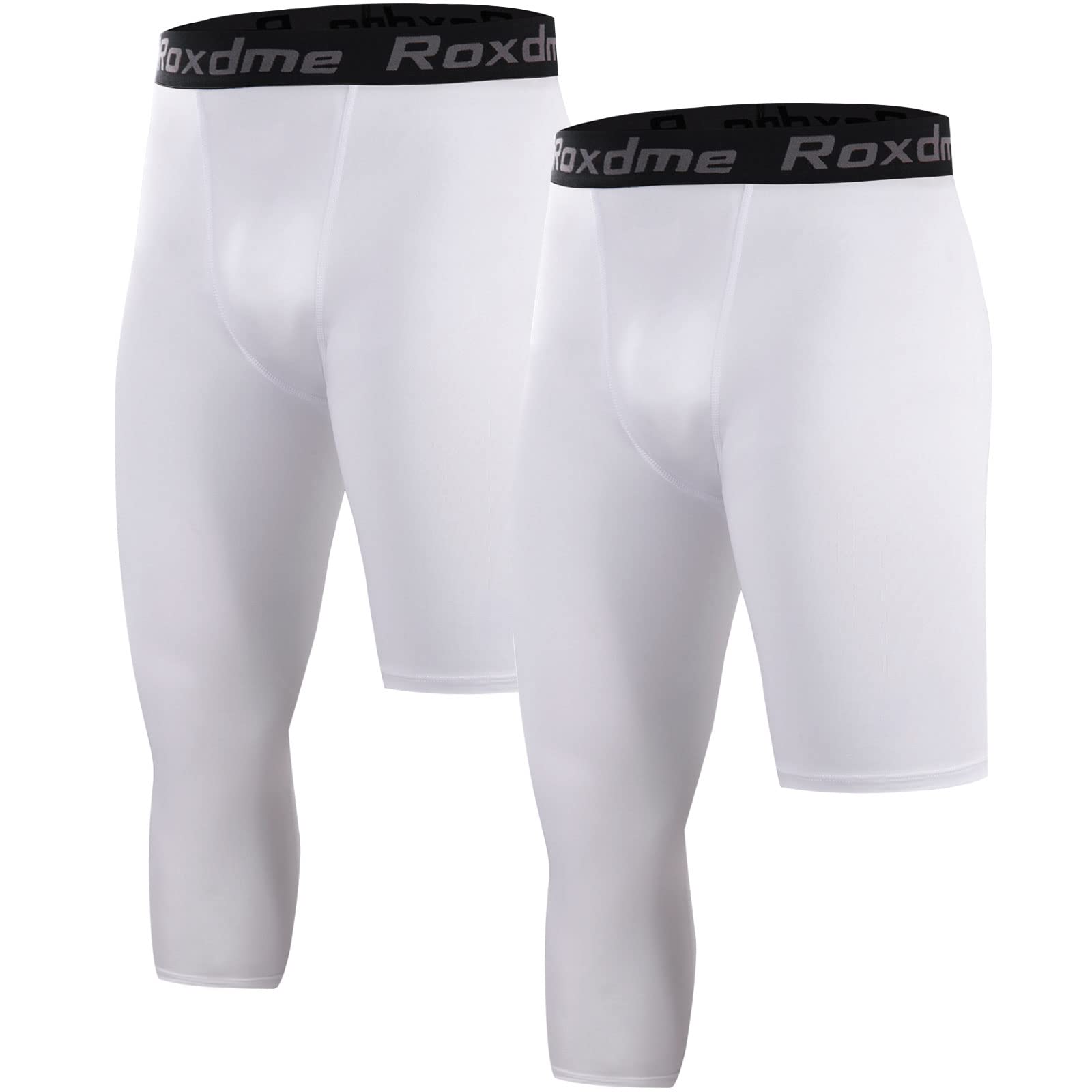 Roxdme 2 Pack Men's 3/4 One Leg Compression Capri Tights Pants Basketball Athletic Running