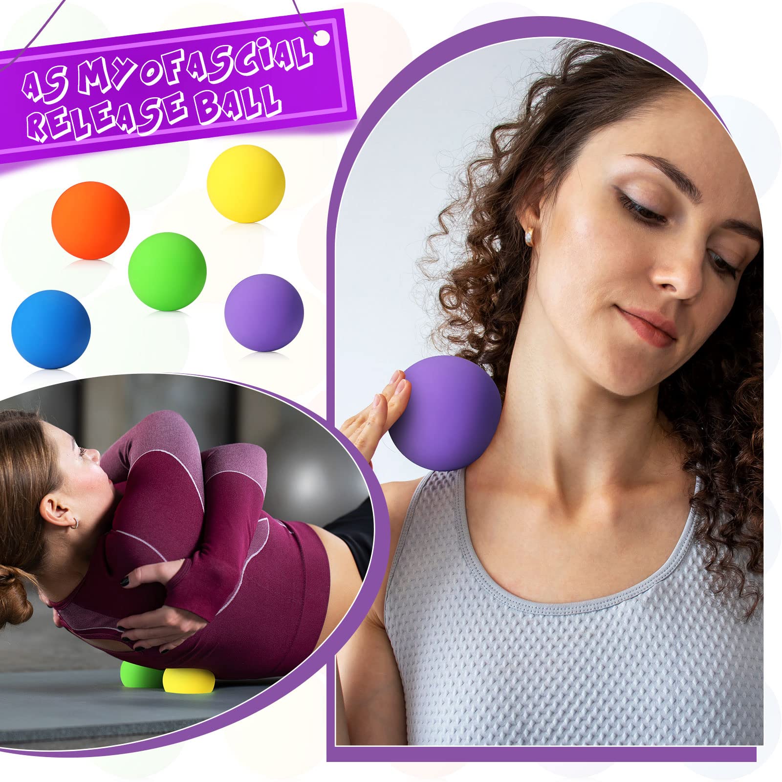 Sosation 50 Pack Lacrosse Ball Bulk 2.5 Inch Soft Rubber Motivational Stress Ball Stress Relief Balls Massage Balls Myofascial Release Tools Muscle Knot Remover Balls (Bright Color)