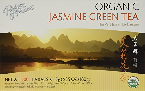 Prince of Peace Organic Jasmine Green Tea, 100 Tea Bags β 100% Organic Green Tea β Unsweetened Green Tea β Lower Caffeine Alternative to Coffee β Herbal Health Benefits