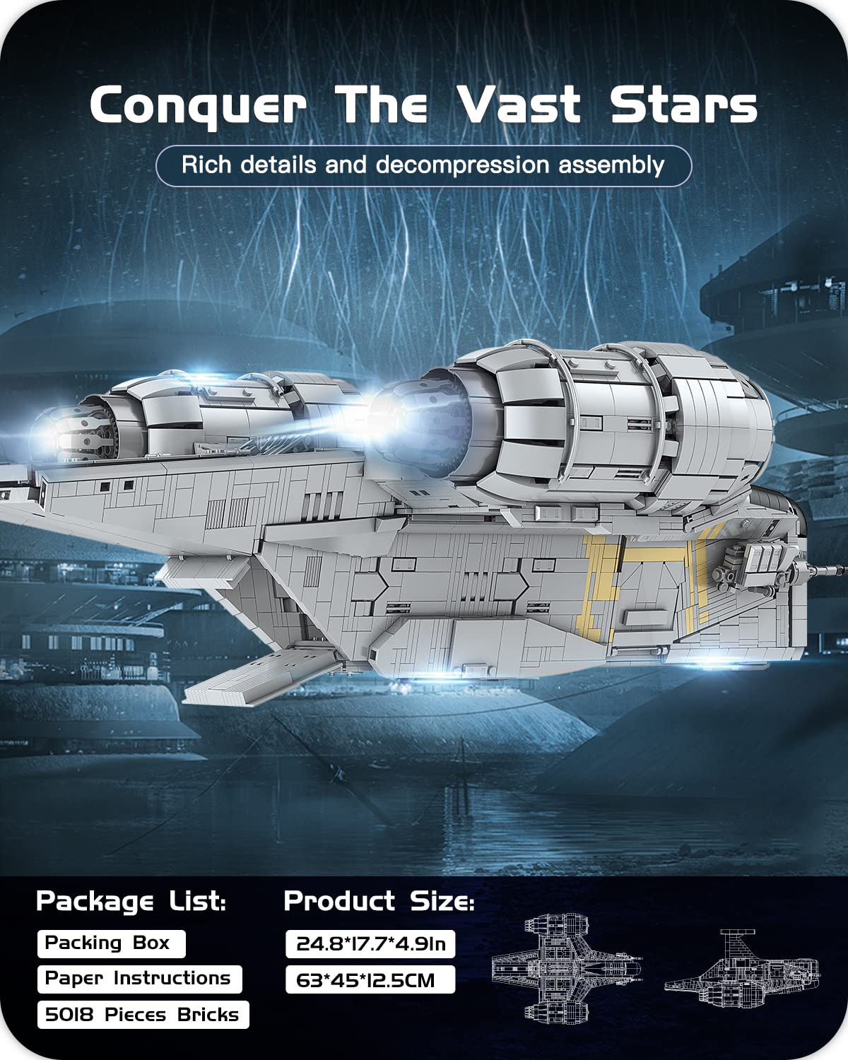 VVLP Spaceship Model Building Set Toy The Razor Crest, 21023 Planet Plan Collectible Building Kit, Star Plan MOC STEM Projects Educational Building Toy for Adults and Fans(5018 Pieces)
