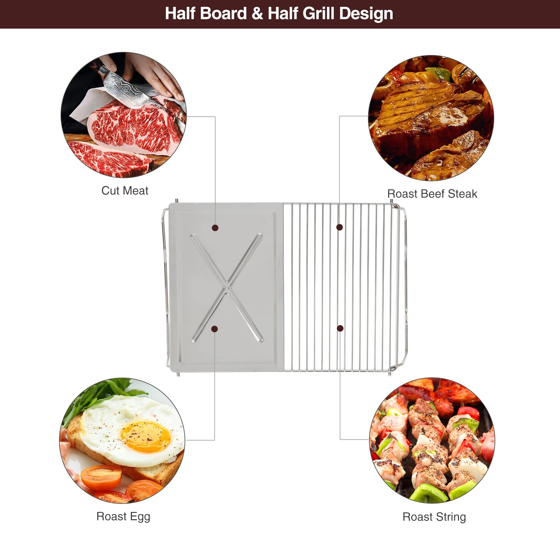 REDCAMP Folding Campfire Grill Grate and Griddle,Stainless Steel Camp Fire Cooking Racks for Outdoor Camping Cooking,16.5x12.5x6.5 Inches