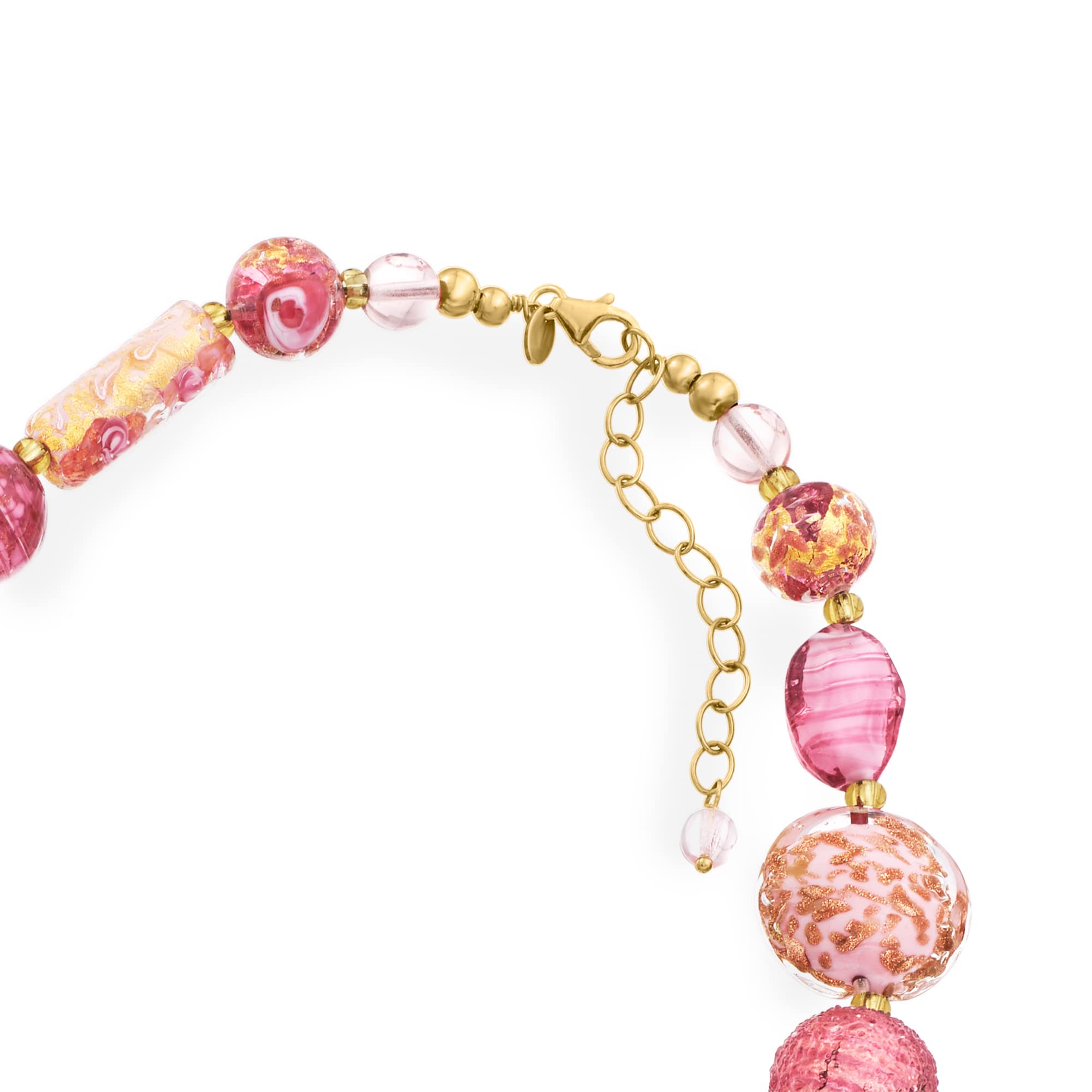 Ross-Simons Italian Pink and Gold Murano Glass Bead Necklace in 18kt Gold Over Sterling. 18 inches