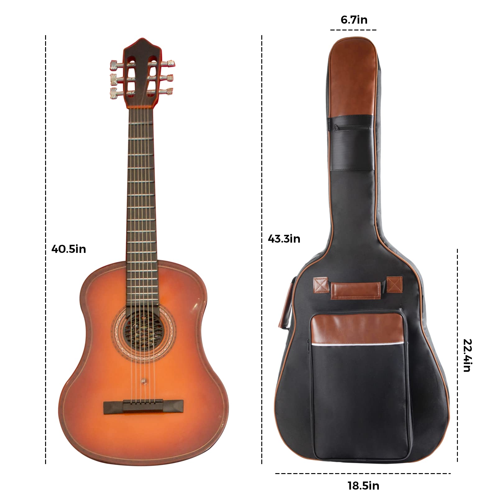 Sorrento 40 41 42 inch Acoustic Classic Guitar Case with Shoulder Straps, 0.5 Inch Extra Thick Inner Padded Sponge, Waterproof Durable Oxford Material, Rubber Shockproof Base