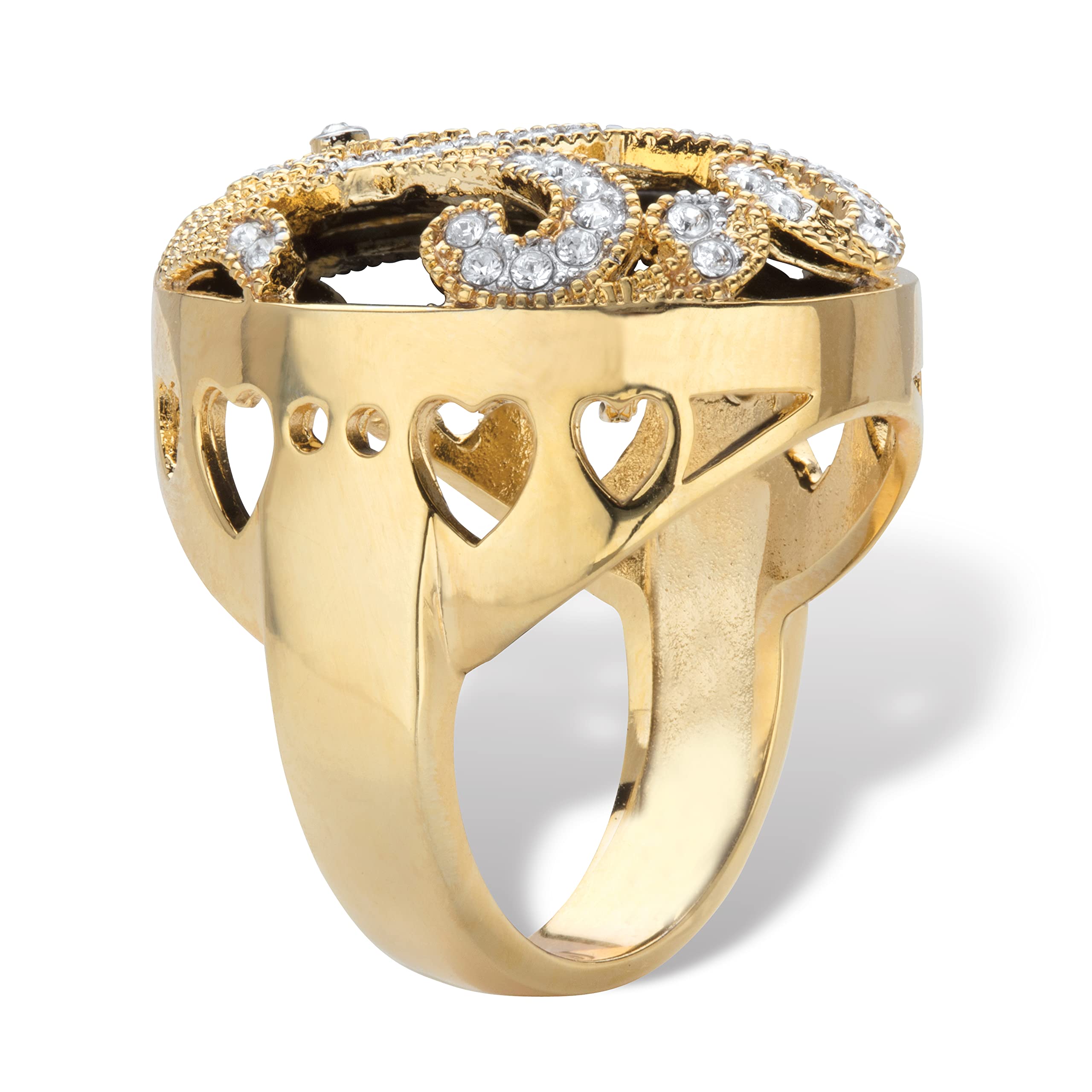 PalmBeach Yellow Gold-plated Oval Shaped Natural Black Onyx and Round Crystal Floral Scrolled Dome Ring Sizes 6-10 Size 6