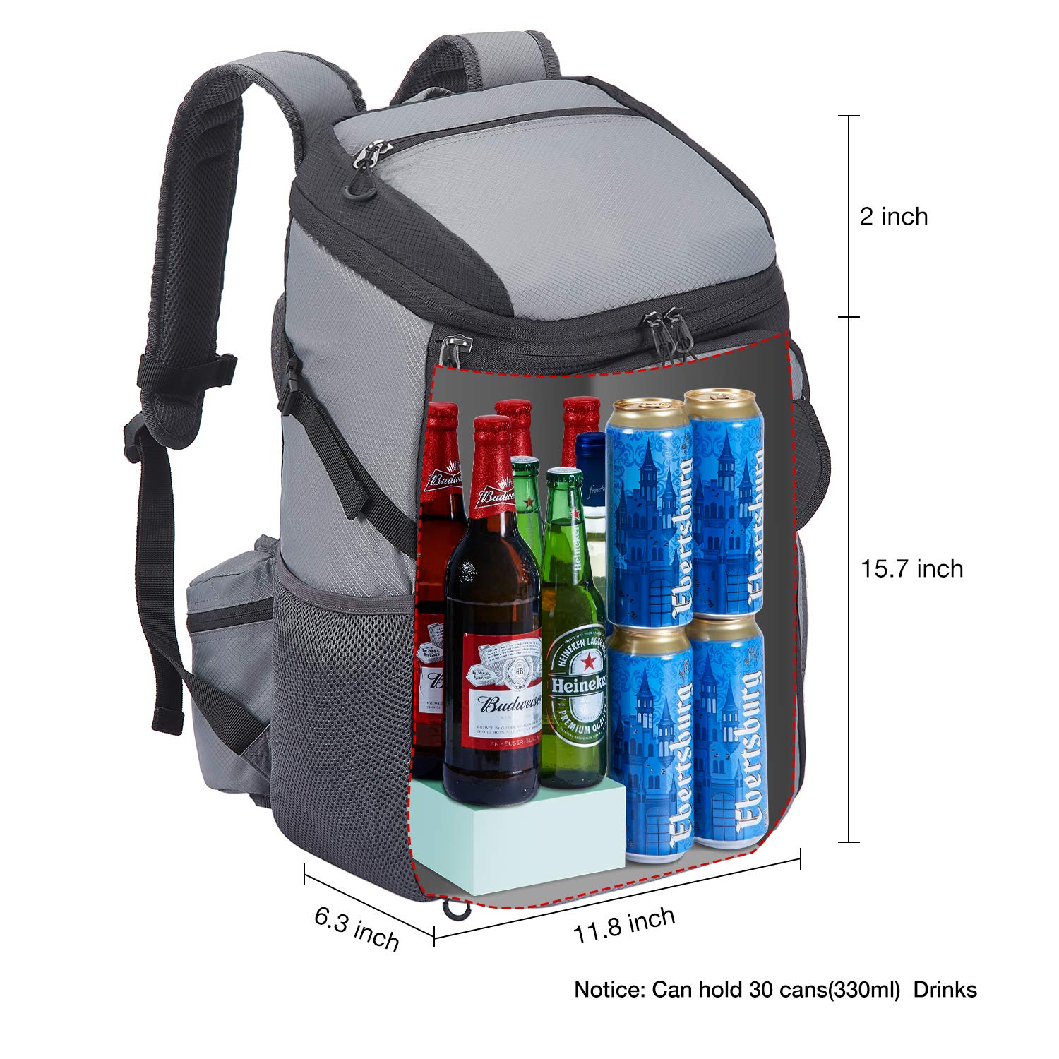 Piscifun Cooler Backpack - Large Insulated Leakproof Cooler Bag for Men and Women, Keeps Food and Drinks Cool and Fresher Grey