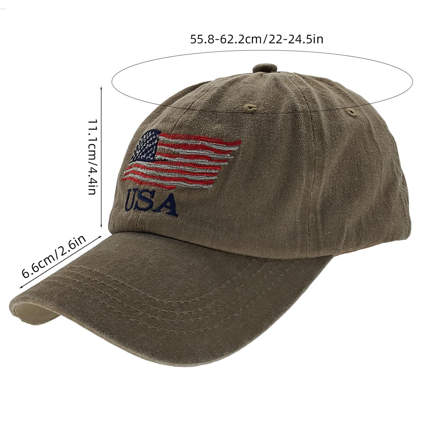 MEISHIMEIKE American Flag Hat for Men Women Adjustable Cotton Baseball Cap (Black)