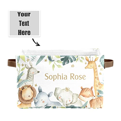 Safari Animals Jungle Forest Personalized Storage Bins ,Baskets Cubes Organizer with Handle for Shelves Closet Nursery Toy 1 Pack