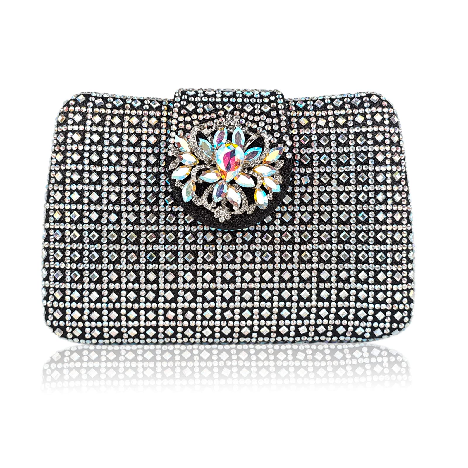 Sparkly Rhinestone Unique Evening Bag Women Floral Clutch Handbag Shoulder Bags(Dark blue)