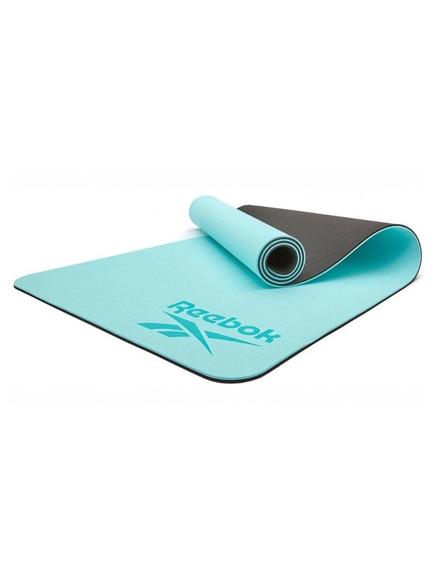 Reebok Double-Sided Yoga Mat - Lightweight, Compact, Rollable, and Cushioned Supportive Workout Mat for Yoga, Pilates, and General Exercise - Non Slip Base with Reversible Design - 6mm, Blue