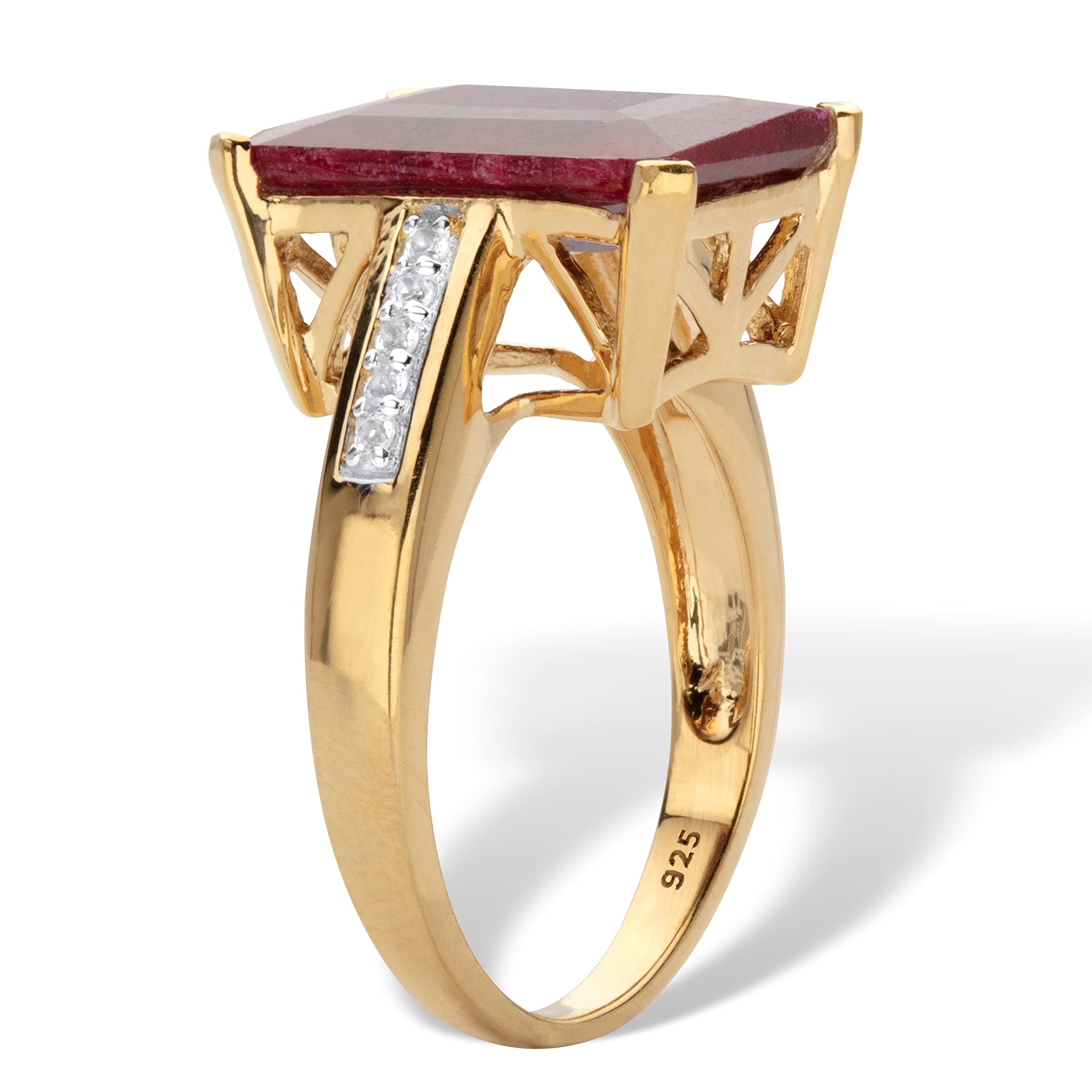 PalmBeach Yellow Gold-plated Sterling Silver Emerald Cut Genuine Red Ruby and Round Genuine Topaz Ring Sizes 6-10 Size 6