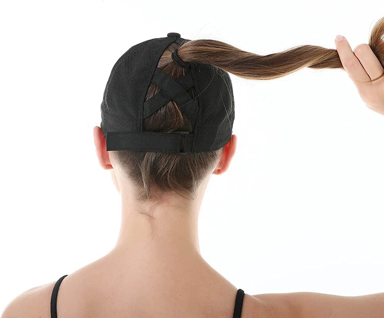 YAGOLD Womens Criss Cross Ponytail Baseball Cap Adjustable High Messy Bun Ponycap Hats Quick Drying Mesh Dad Hat for Outdoor Sports Travel Black