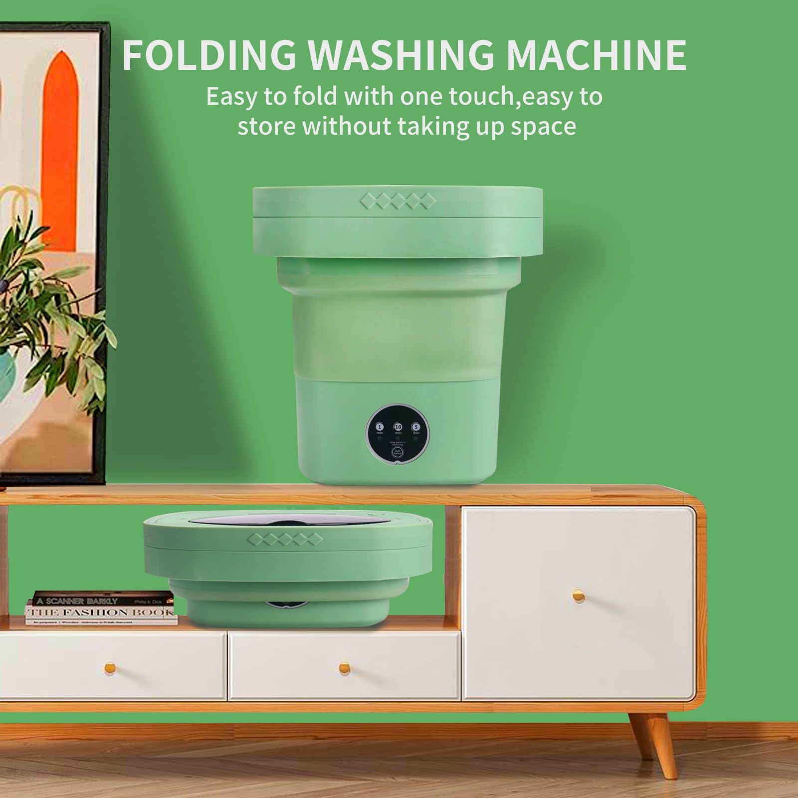Portable Washing Machine, Foldable Mini Washing Machine, Small Washing Machine for Underwear, Baby Clothes, or Small Items, Suitable for Apartments, Dormitories, Camping, Travel (Green)