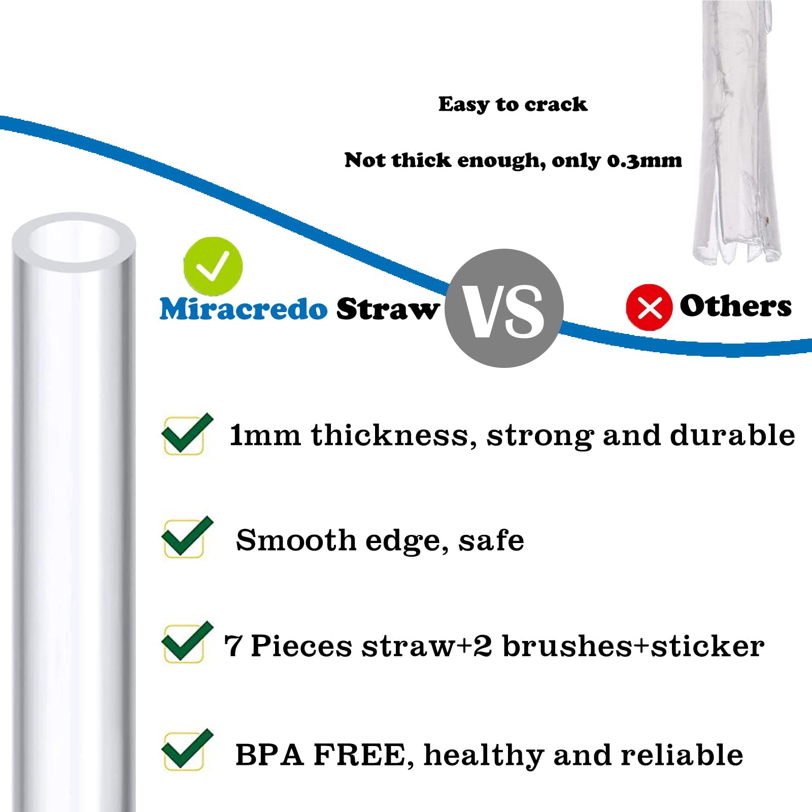 Miracredo 7 PCS Replacement Straws for Simple Modern, Fit Giotto, Fit Thermoflask and for More Water Flask, BPA Free Straws Fit Takeya Replacement Straw, Come with 2 Straw Cleaner Brushes