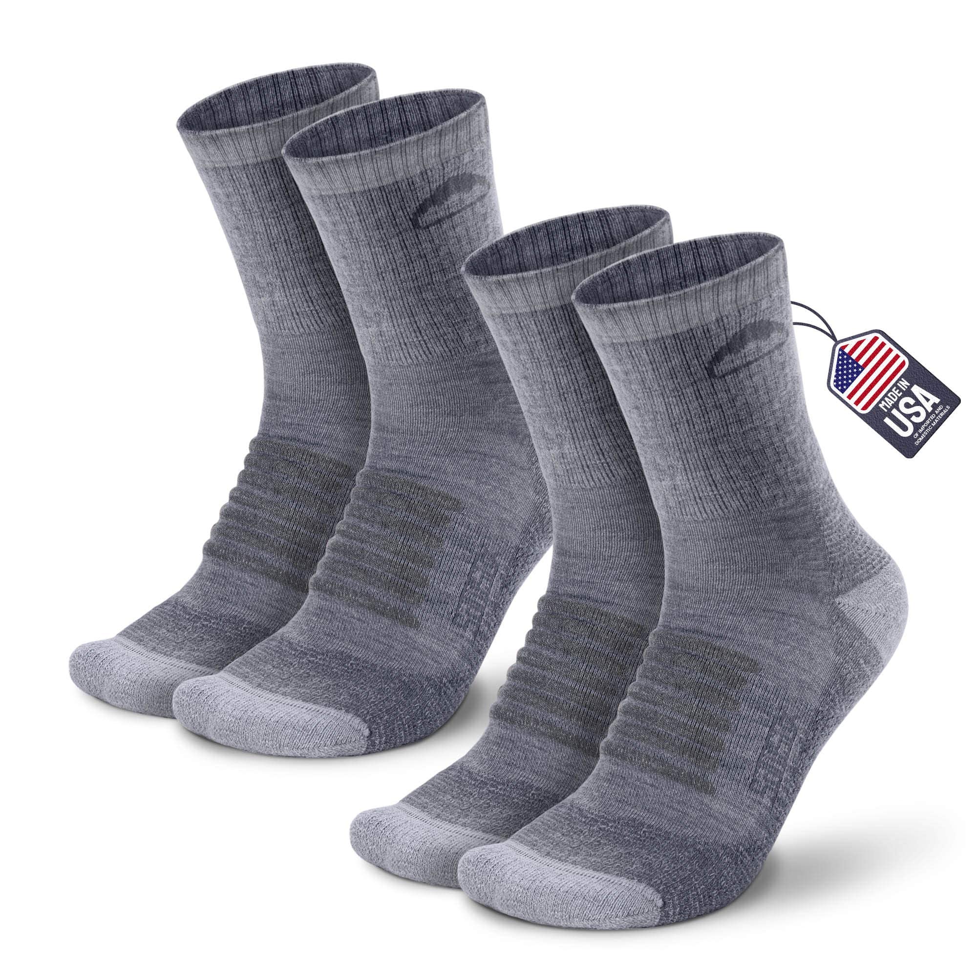 SAMSOX 2-Pair Merino Wool Hiking Socks, Made in USA, Grey L/XL (Men 10-13 / Women 12+)