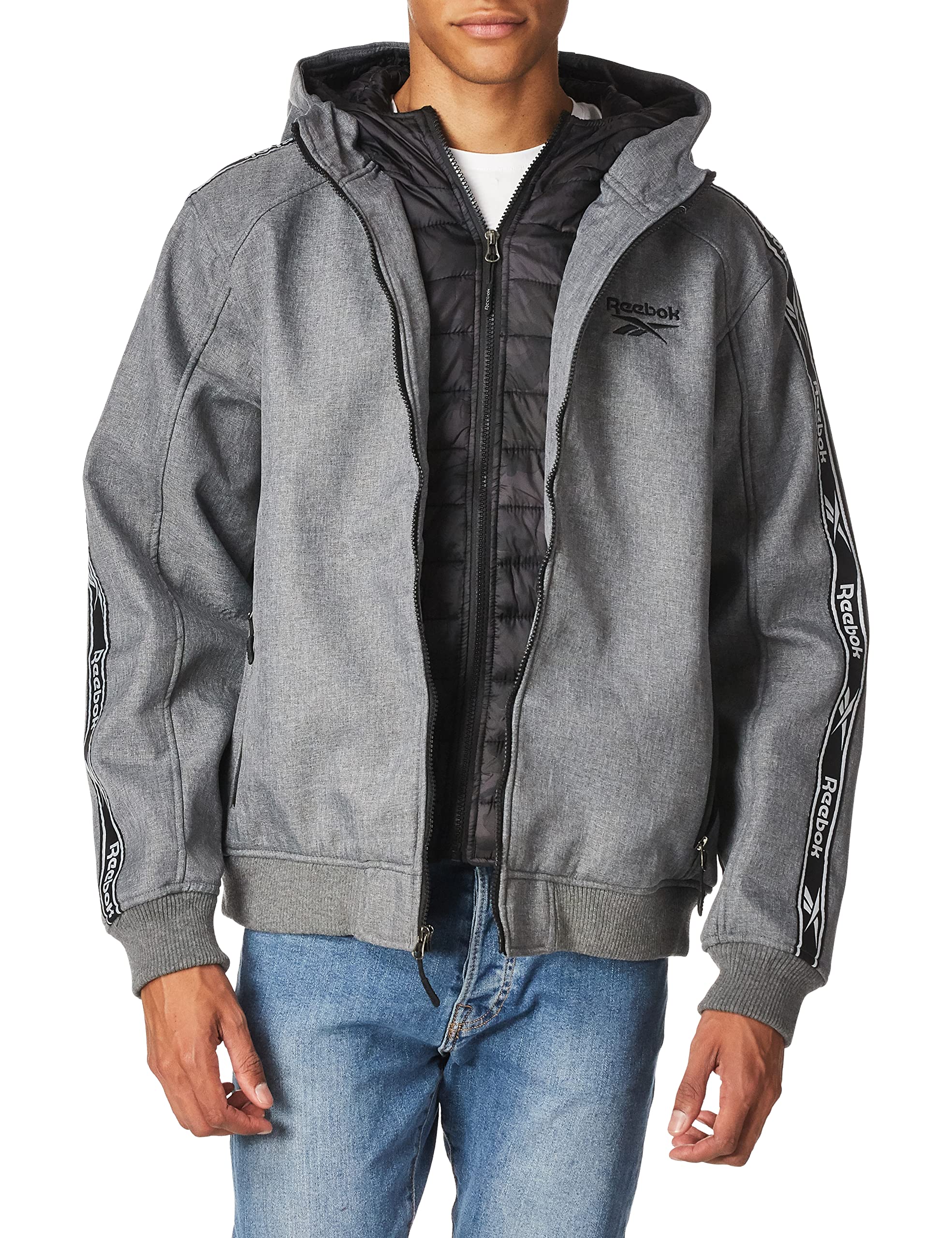Reebok Men's Soft Woven Jacket, Gry HTHR/BLK CAMO, M