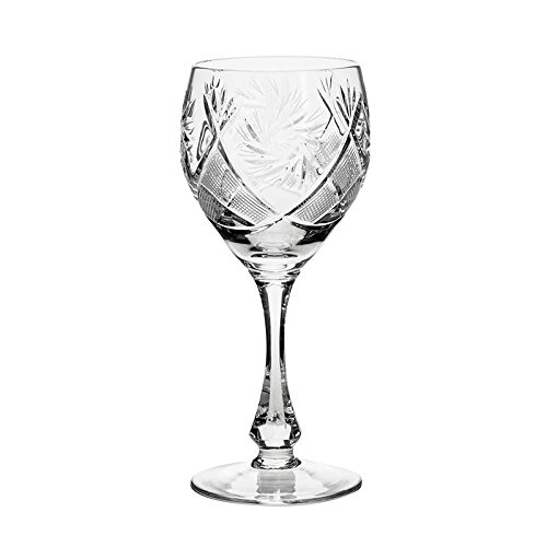 Set of 6 Neman Glassworks, 10-Oz Hand Made Vintage Russian Crystal Wine Glasses, Cut Crystal Goblets on a Stem, Old-fashioned Glassware