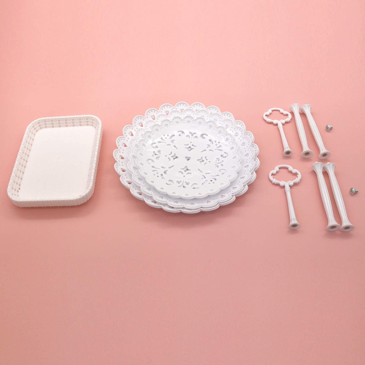 Set of 6 PCS Plastic Party Cake Stand and Cupcake Holder Fruits Dessert Display Plate Table Decoration for Wedding Birthday Party Celebration (Round)