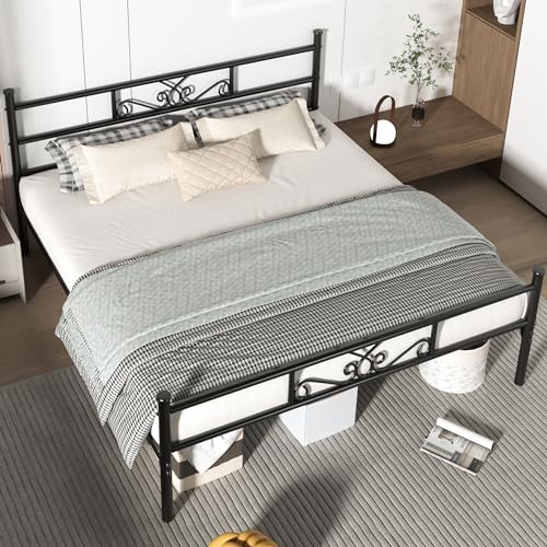Metal Platform Bed Frame, Metal Bed Frame with 13 Heavy Duty Steel Slats, 12.4" Height Storage Space, No Box Spring Needed, Perfect for Dorm, Bedroom, Guest Room (Black, King Size)