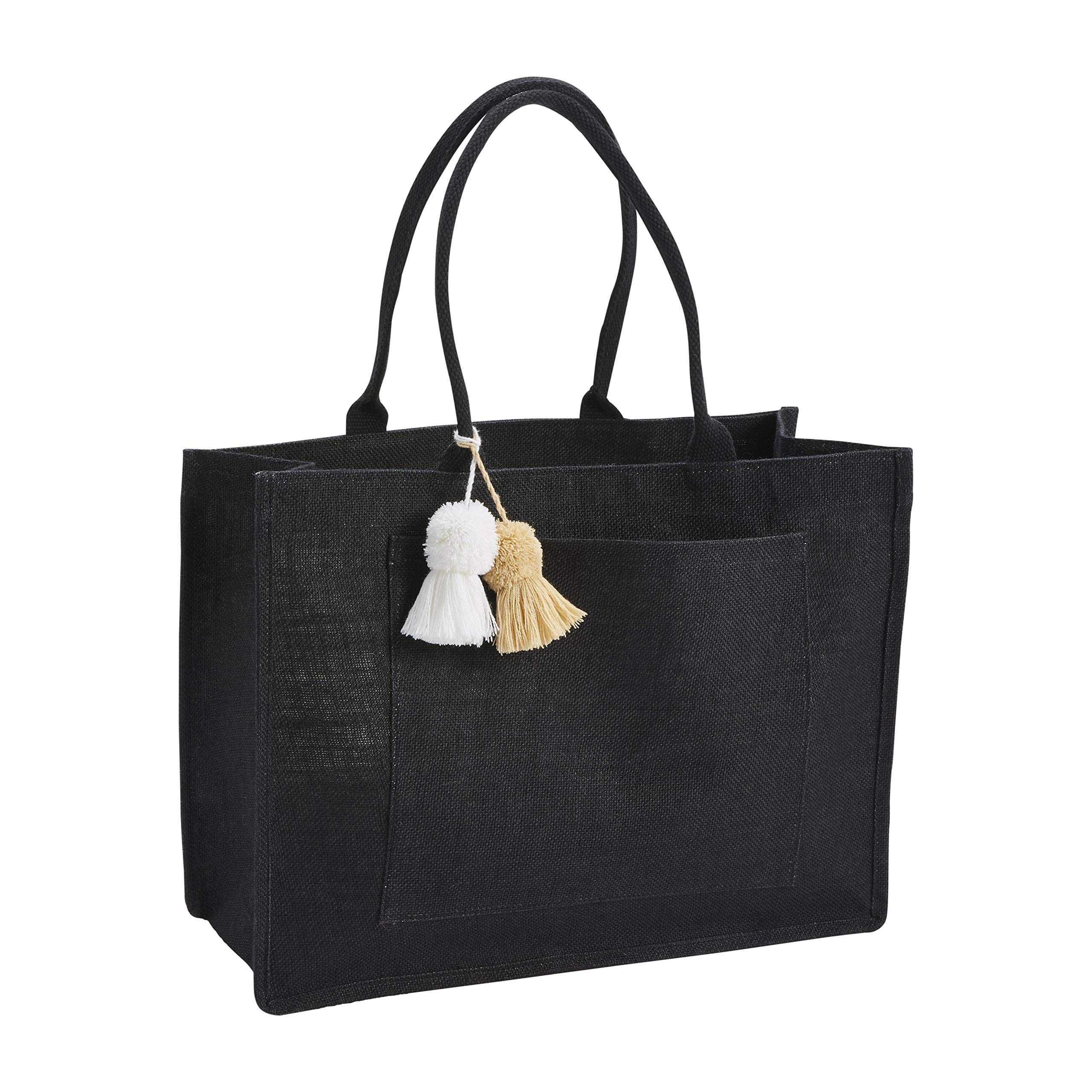 Mud Pie Women's Jute Tote, Black, 18.5" x 14"
