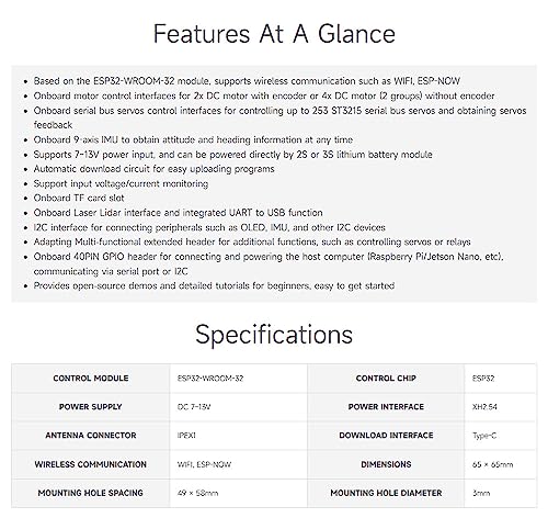 Waveshare General Driver Board for Robots, Compatible with Raspberry Pi and Jetson Nano, Based On ESP32, Multi-Functional, Supports WiFi, and ESP-Now Communications