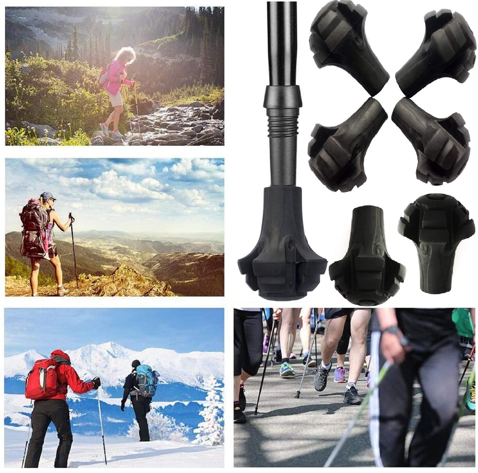 Monfasye Trekking Poles Tips, Rubber Hiking Sticks End Caps Protectors Replacement Accessorie Fit Most Hiking Trekking Walking Canes (6 Pieces)