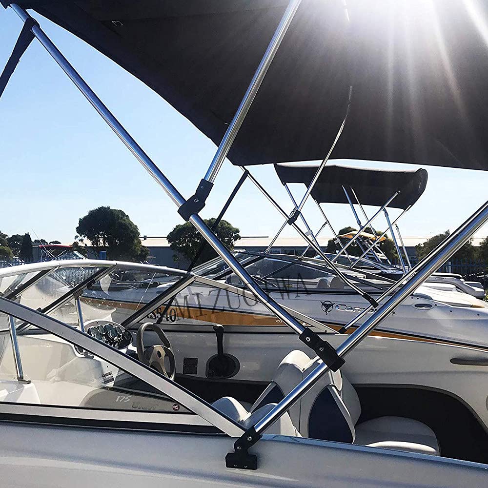 Mizugiwa Boat 3-Bow Bimini Top Black Nylon Boat Jaw Slide, Cap Eye End, Deck Hinge, Fittings 1 Inch Set