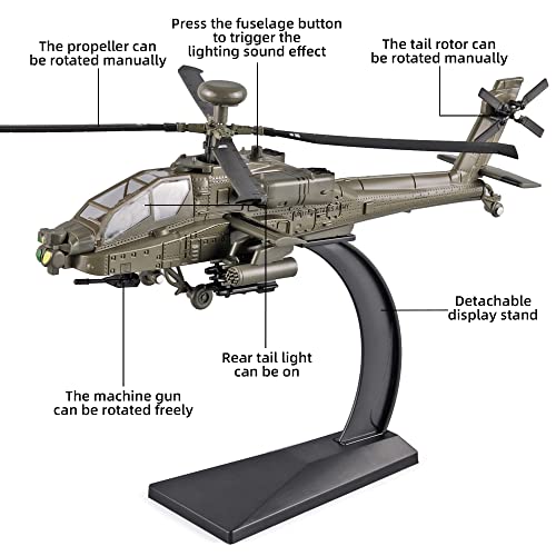 OANMYJJO Helicopter for Boys AH-64 Longbow Apache Helicopter Model Airplane,Diecast Military Attack Helicopter,Model Airplane with Light and Sound,Suitable for Military Lovers to Collect and Gift.