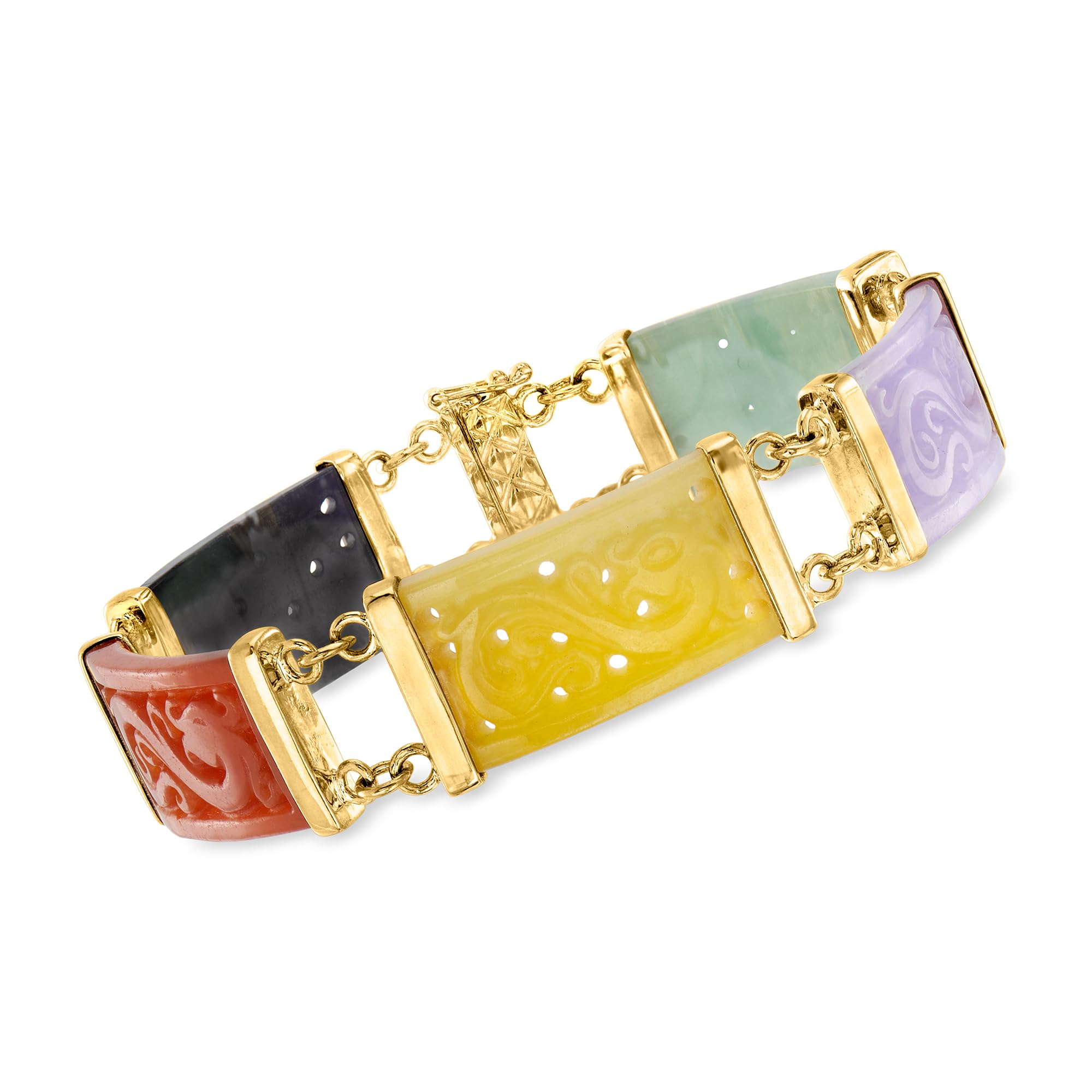 Ross-Simons Multicolored Jade Dragon Bracelet With 18kt Gold Over Sterling. 8 inches