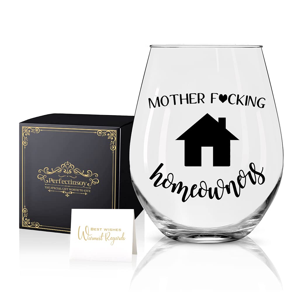 Perfectinsoy Housewarming Wine Glass with Gift Box, Unique House Gifts For New Home Owner, Funny First Time Home Owner Gift Ideas, Funny Novelty Wine Glassware Gift for Women, Party, Event