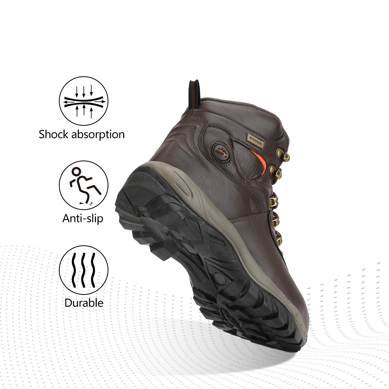NORTIV 8 Men's Mid Ankle Leather Waterproof Work Boots Outdoor Hiking Boots Brown/Black/Orange Size 10.5 M US 170412