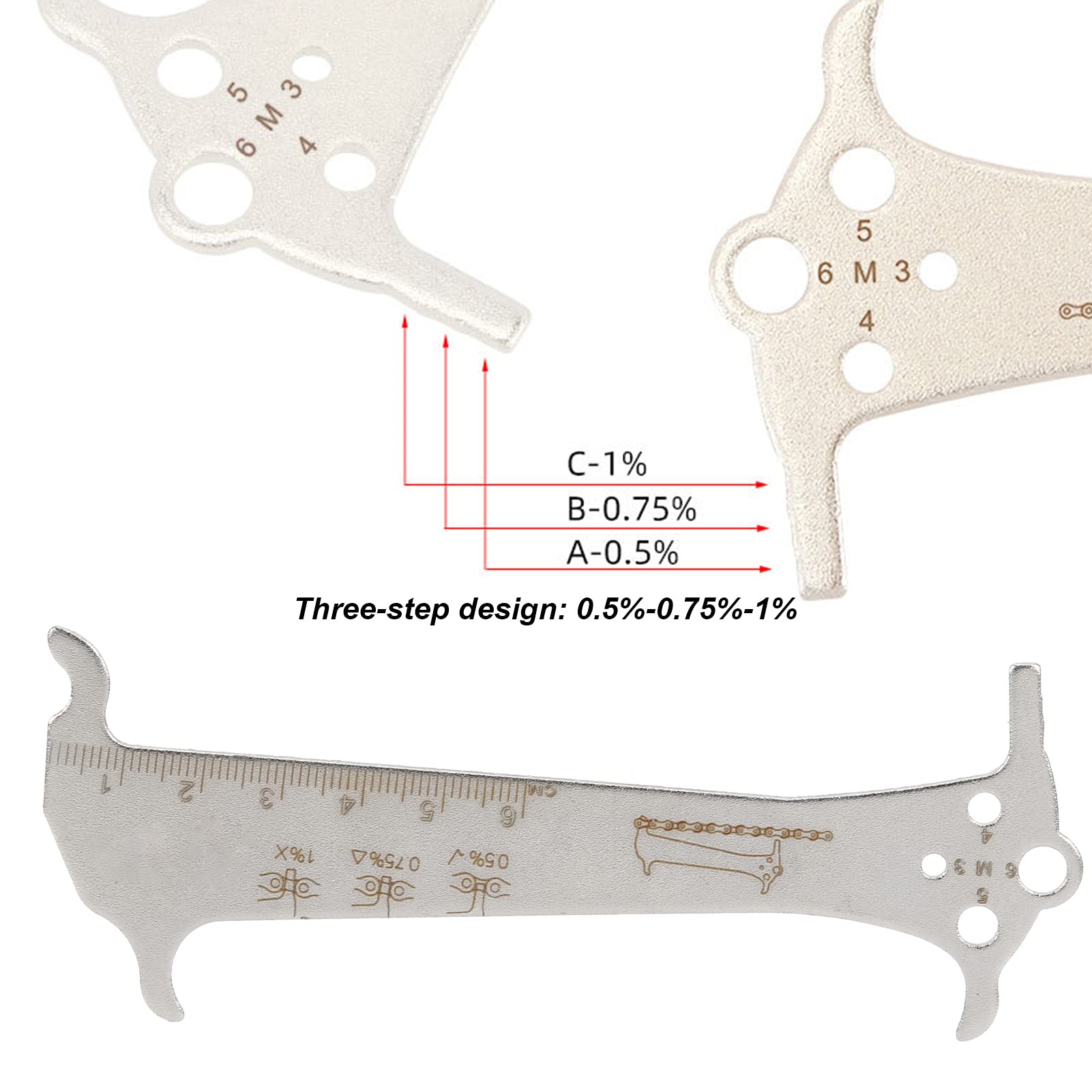 Vakitar 3 in 1 Mountain Bike Chain Measuring Ruler Road Bike Chain Wear Measuring Tool