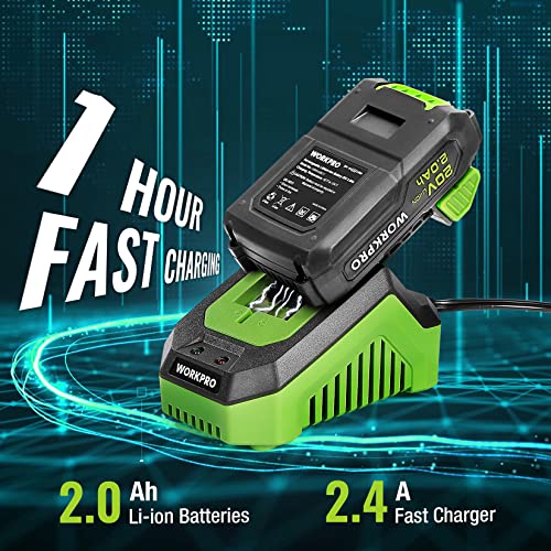 WORKPRO 20V Cordless Impact Wrench, 1/2-inch, 320 Ft Pounds Max Torque, 4Pcs Drive Impact Sockets, 2.0Ah Li-ion Battery with Fast Charger, Belt Clip for Easy Carrying